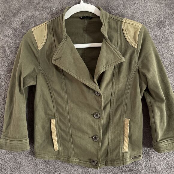 Sisley | Jackets & Coats | Sisley Jacket Size 4 Olive Green Leather ...